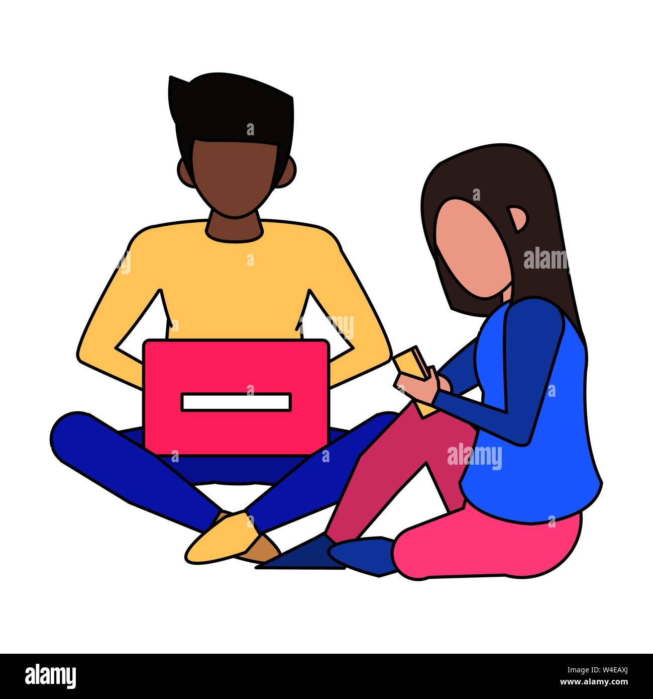 couple using technology devices cartoon Stock Vector Image & Art - Alamy