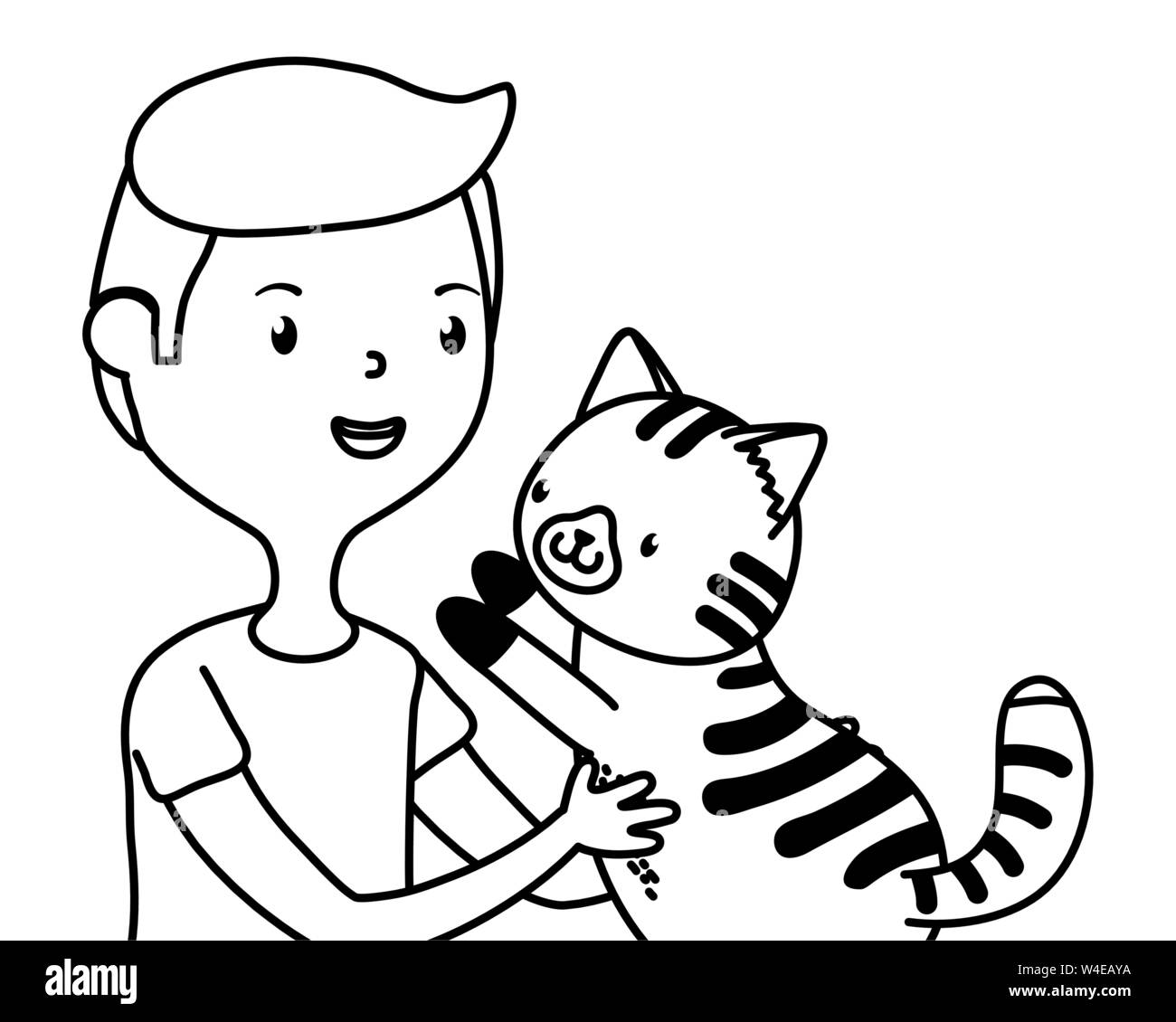 Boy with cat cartoon design, Mascot pet animal domestic cute life ...