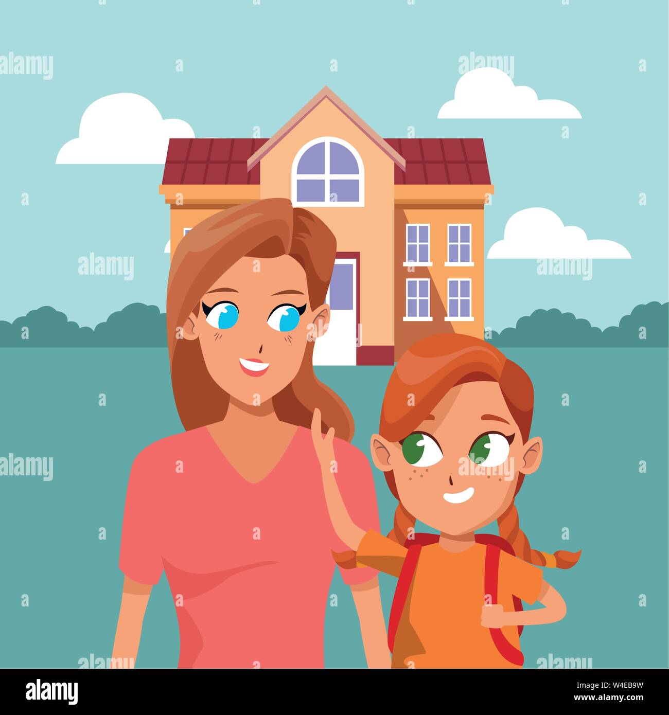 Family single parent with children cartoon Stock Vector Image & Art - Alamy