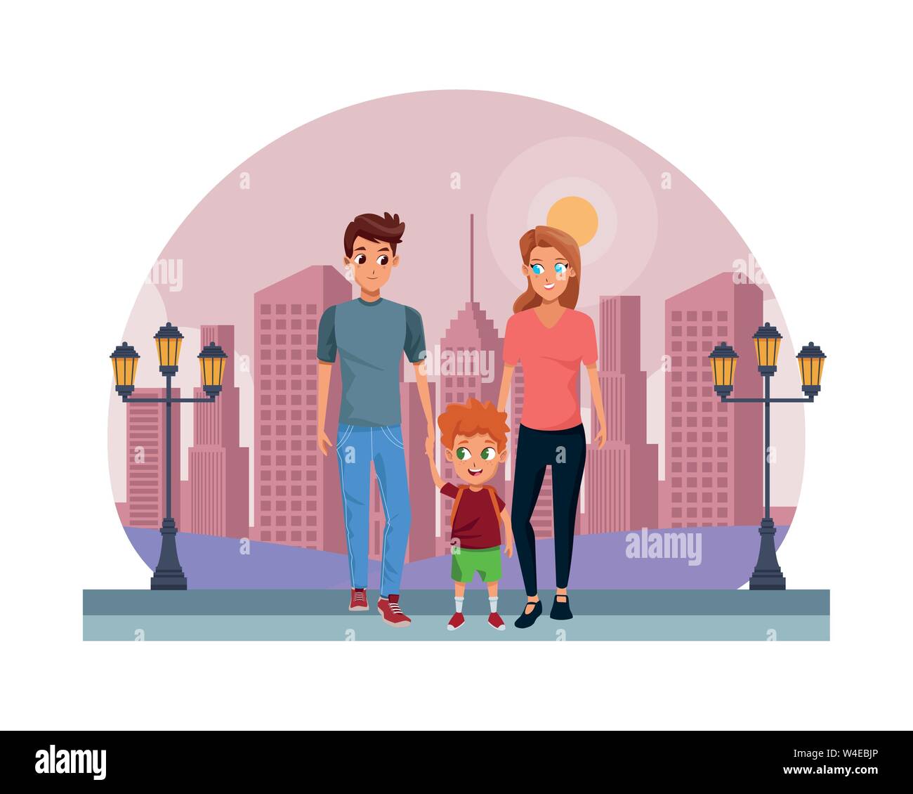Family young parents with children cartoon Stock Vector Image & Art - Alamy