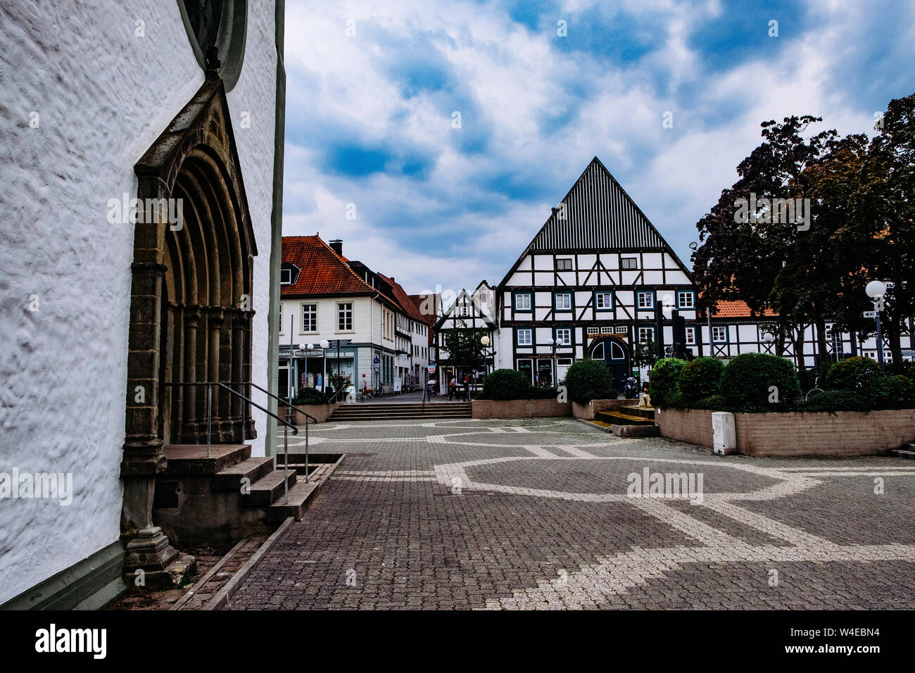Entrance of Marienkirche and historic city center in Lippstadt, Germany ...