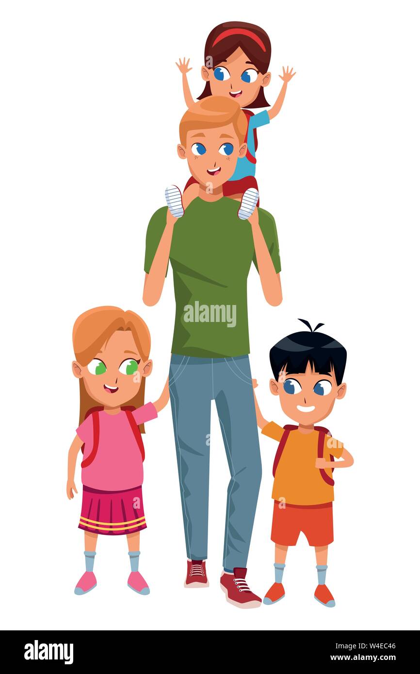 Family single father with kids Stock Vector Image & Art - Alamy