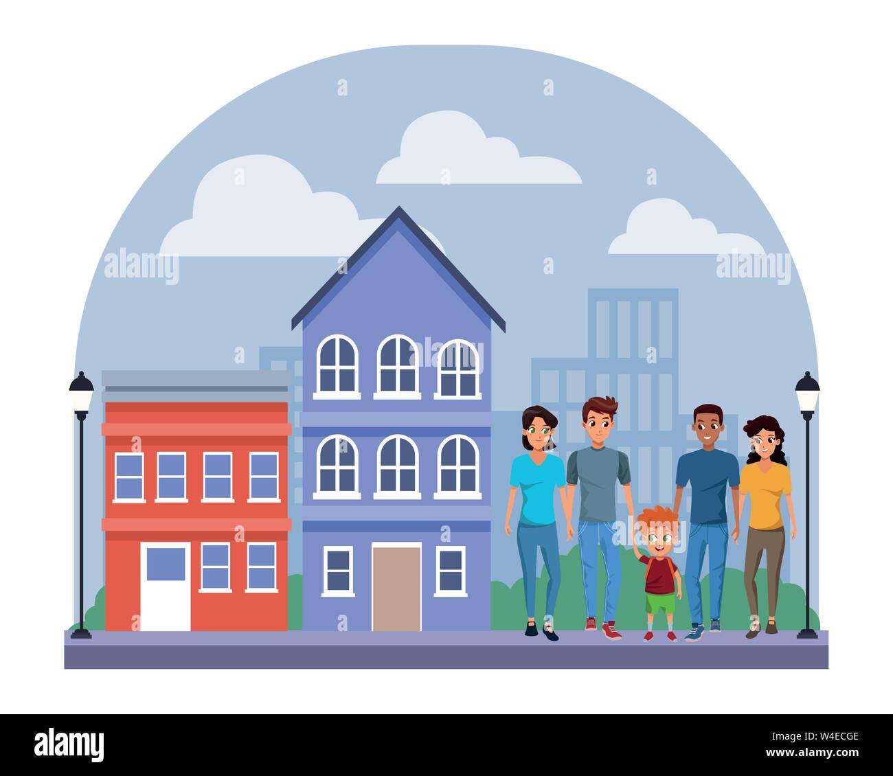 Family young parents with children cartoon Stock Vector Image & Art - Alamy