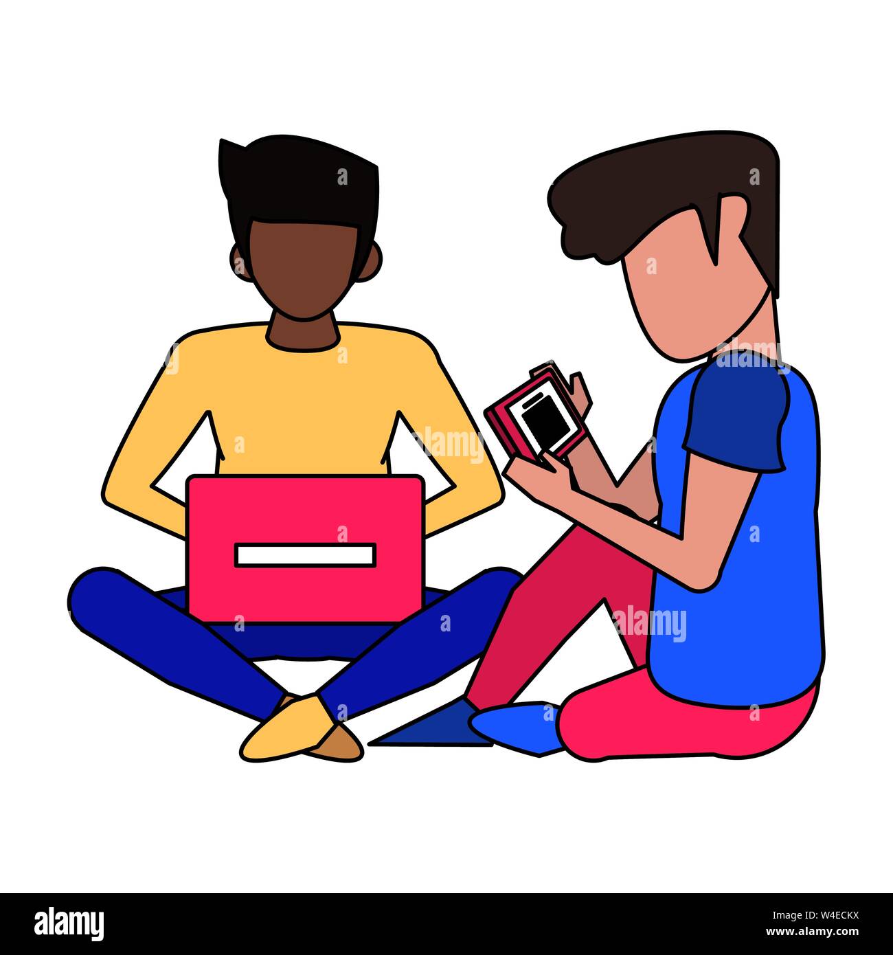 men using technology devices cartoon Stock Vector Image & Art - Alamy