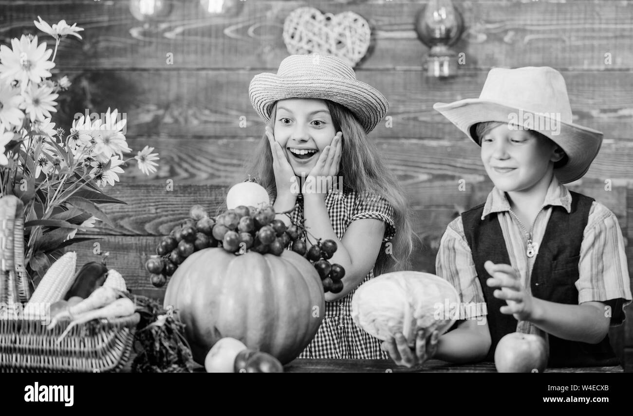 School festival holiday. Celebrate harvest festival. Children near ...