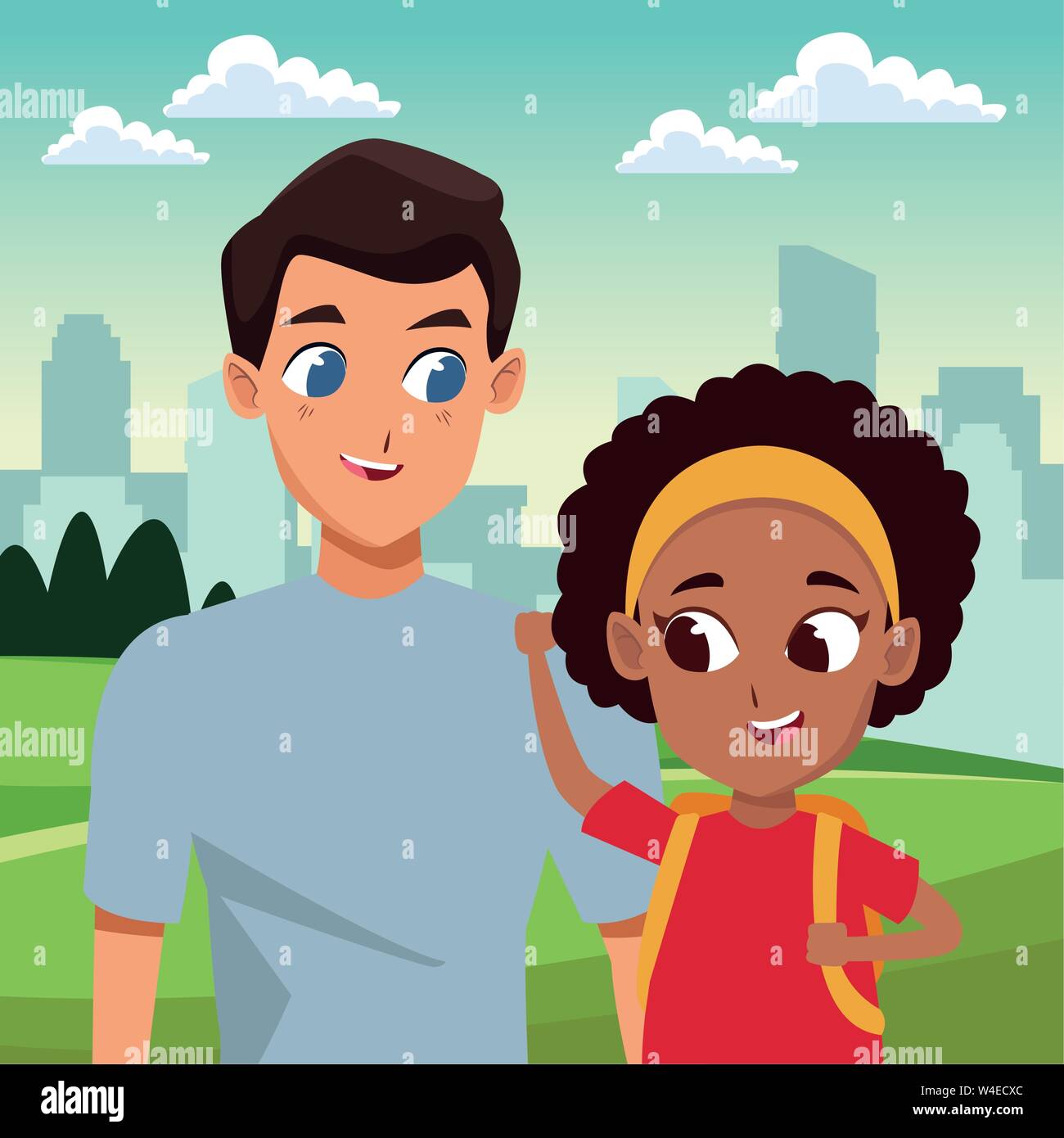 Family single father with children Stock Vector Image & Art - Alamy