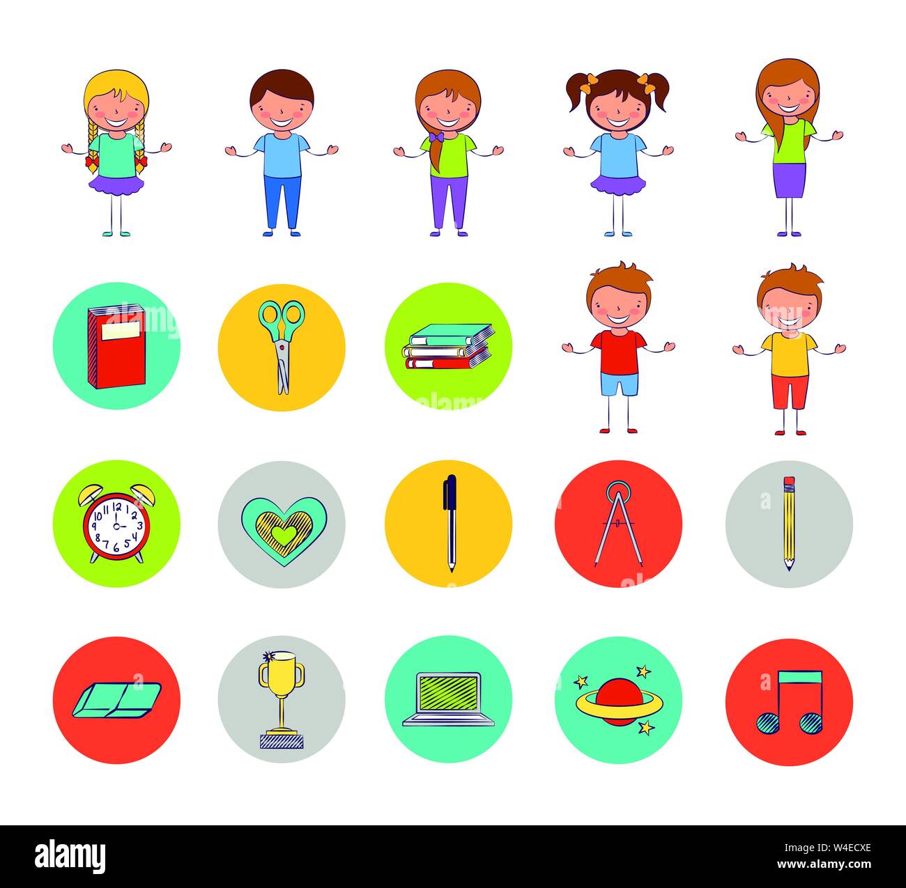 bundle of students group and back to school icons Stock Vector Image ...