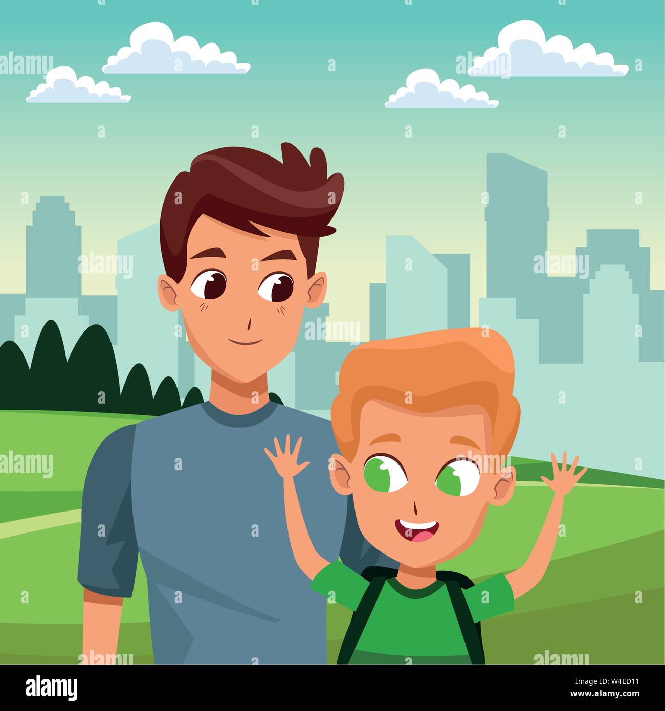 Family single father with children Stock Vector Image & Art - Alamy