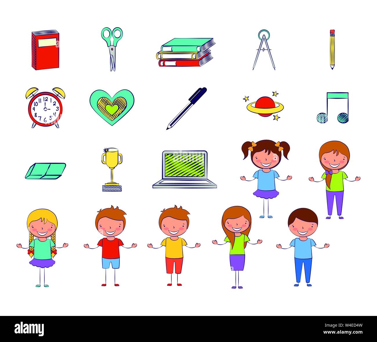 bundle of students group and back to school icons Stock Vector Image ...