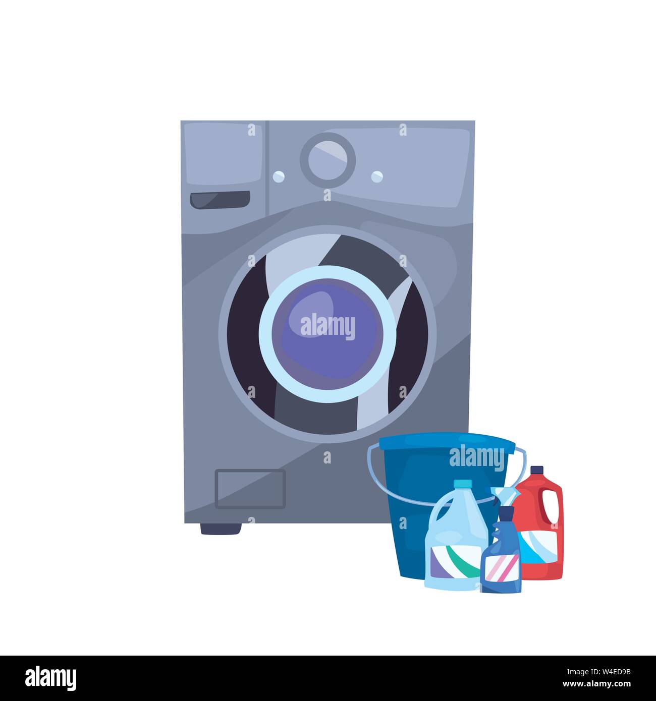 washing machine bucket bottles laundry cleaning products vector ...