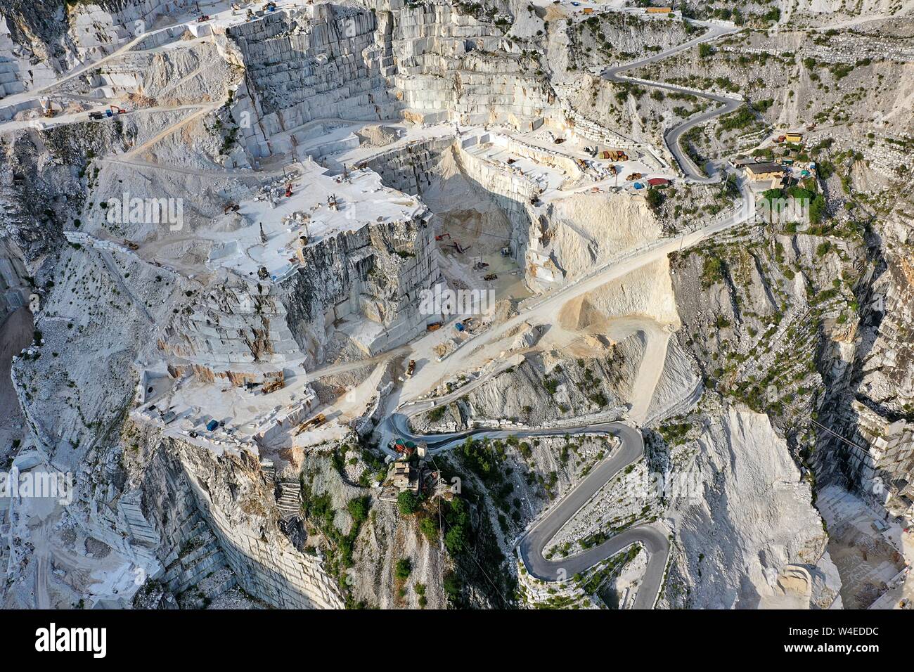 Aerial view of mountain of stone and marble quarries in the regional ...
