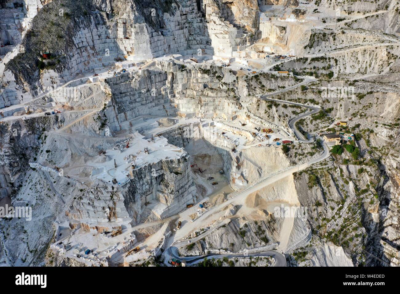 Aerial view of mountain of stone and marble quarries in the regional ...