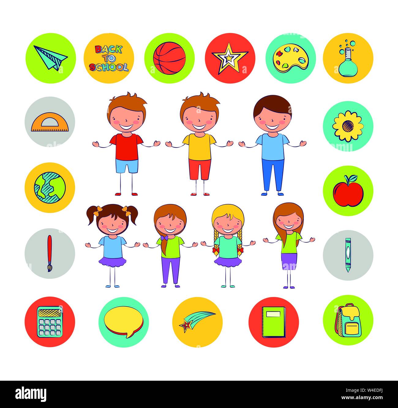 bundle of students group and back to school icons Stock Vector Image ...
