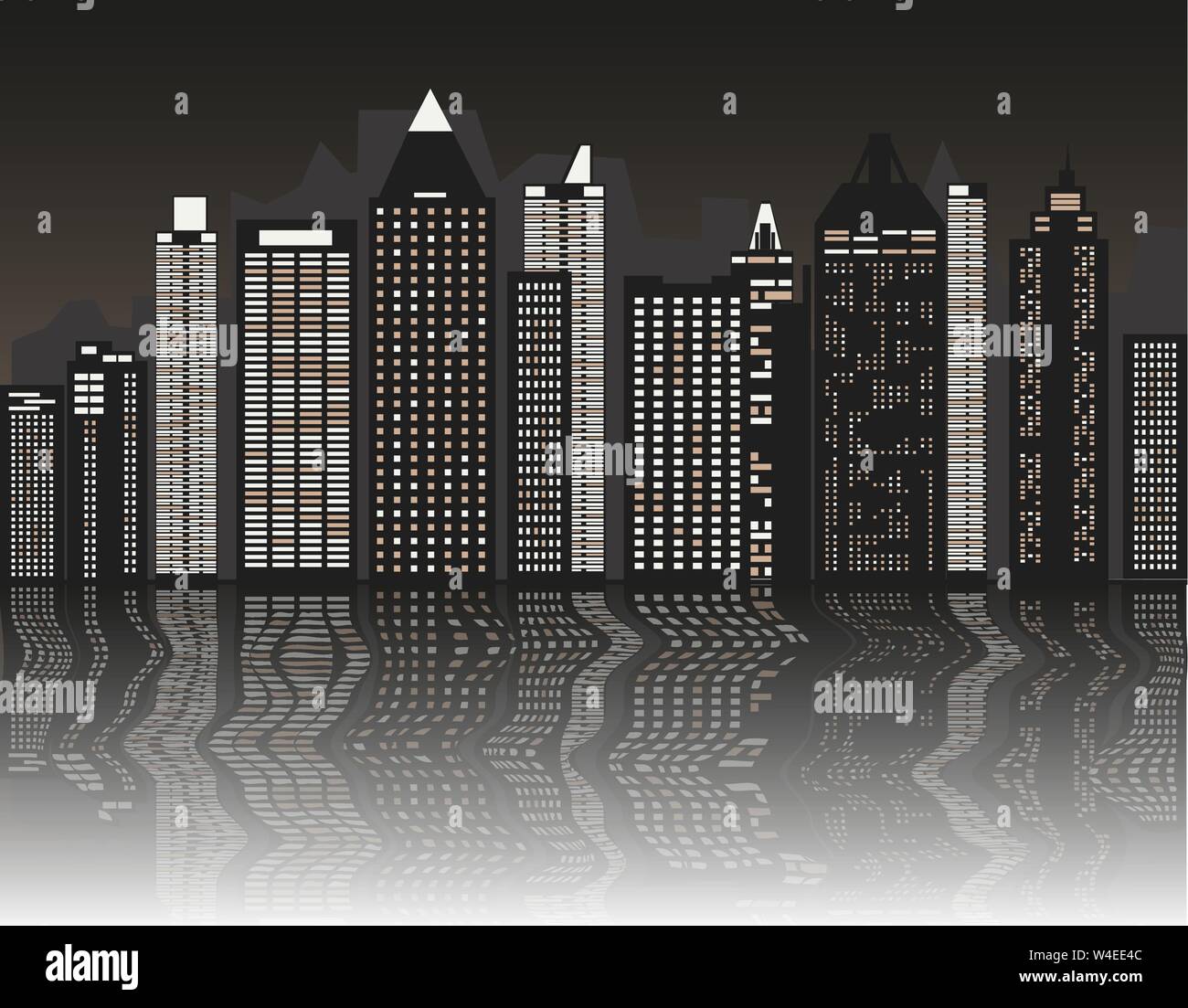 Gray night city with reflection vector illustration Stock Vector Image ...