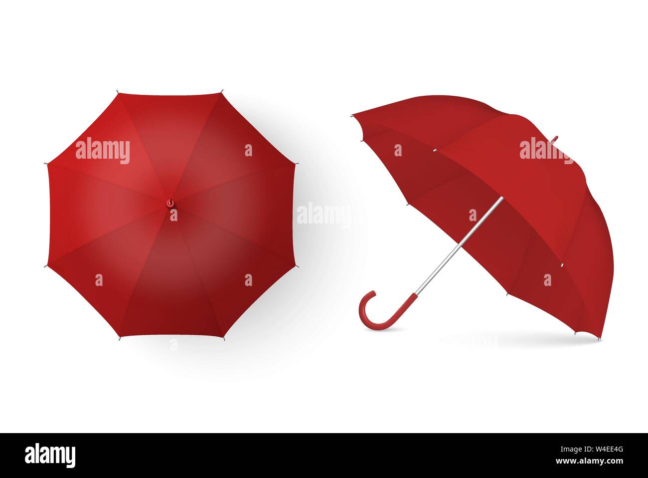 Vector 3d Realistic Render Red Blank Umbrella Icon Set Closeup Isolated on White Background ...