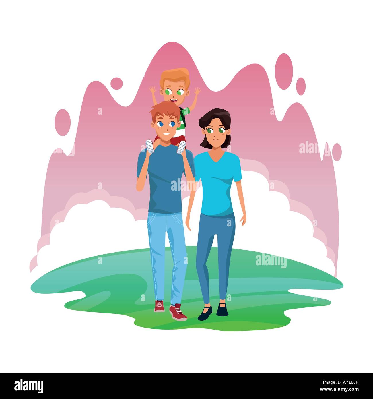 Family young parents with children cartoon Stock Vector Image & Art - Alamy