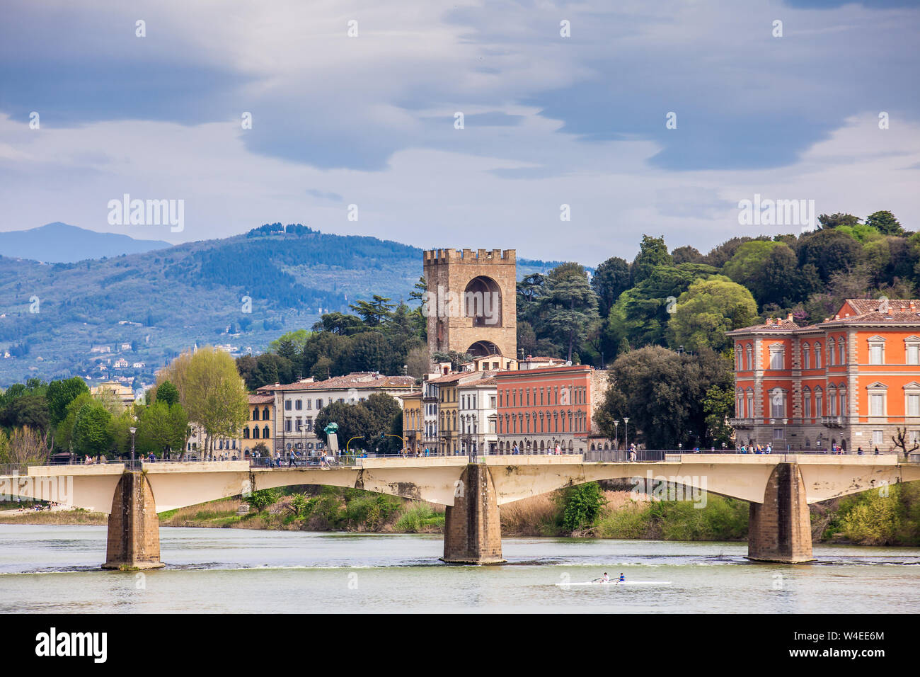 FLORENCE, ITALY - APRIL, 2018: View of Ponte alle Grazie over the Arno ...