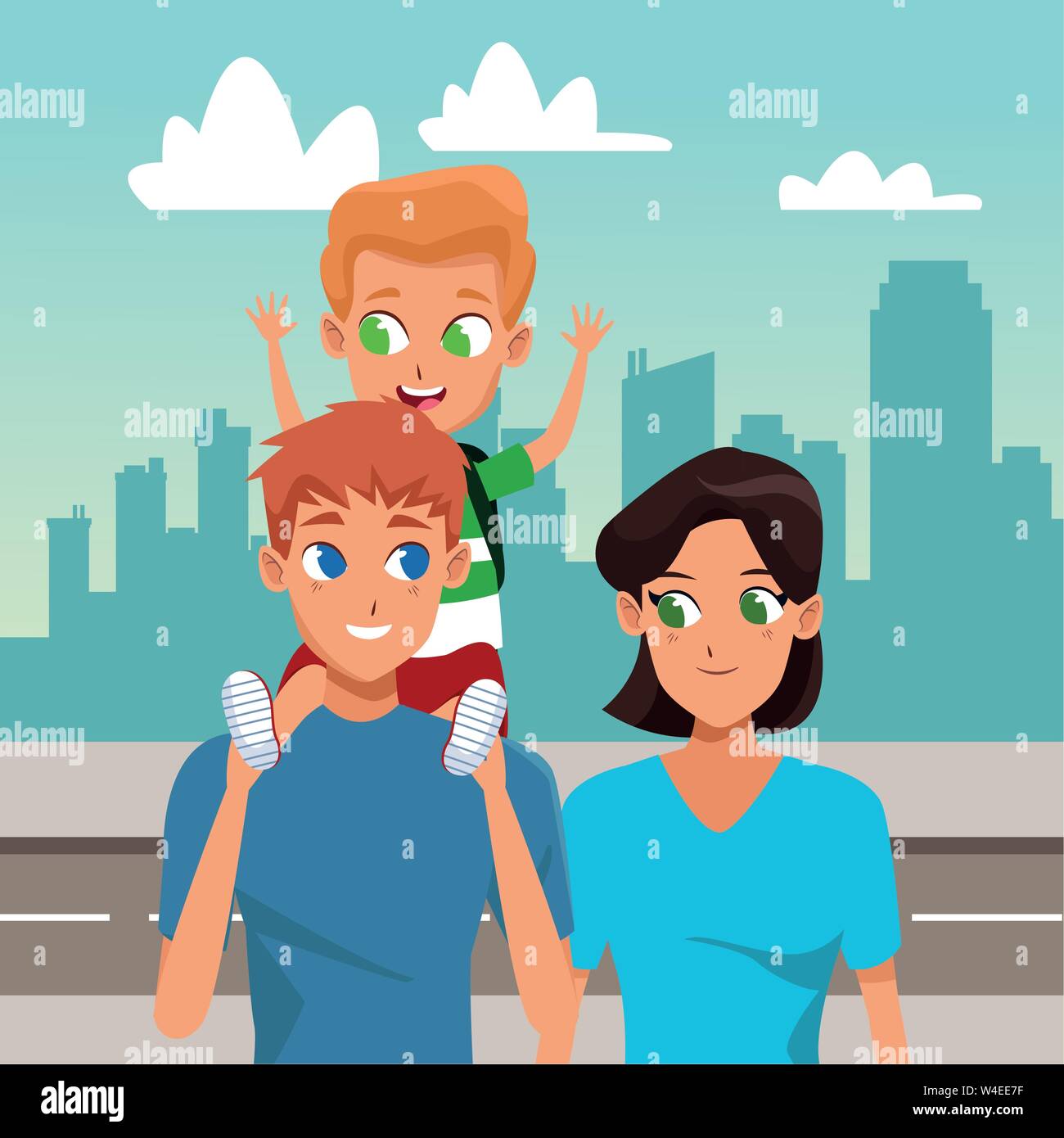 Family young parents with children cartoon Stock Vector Image & Art - Alamy