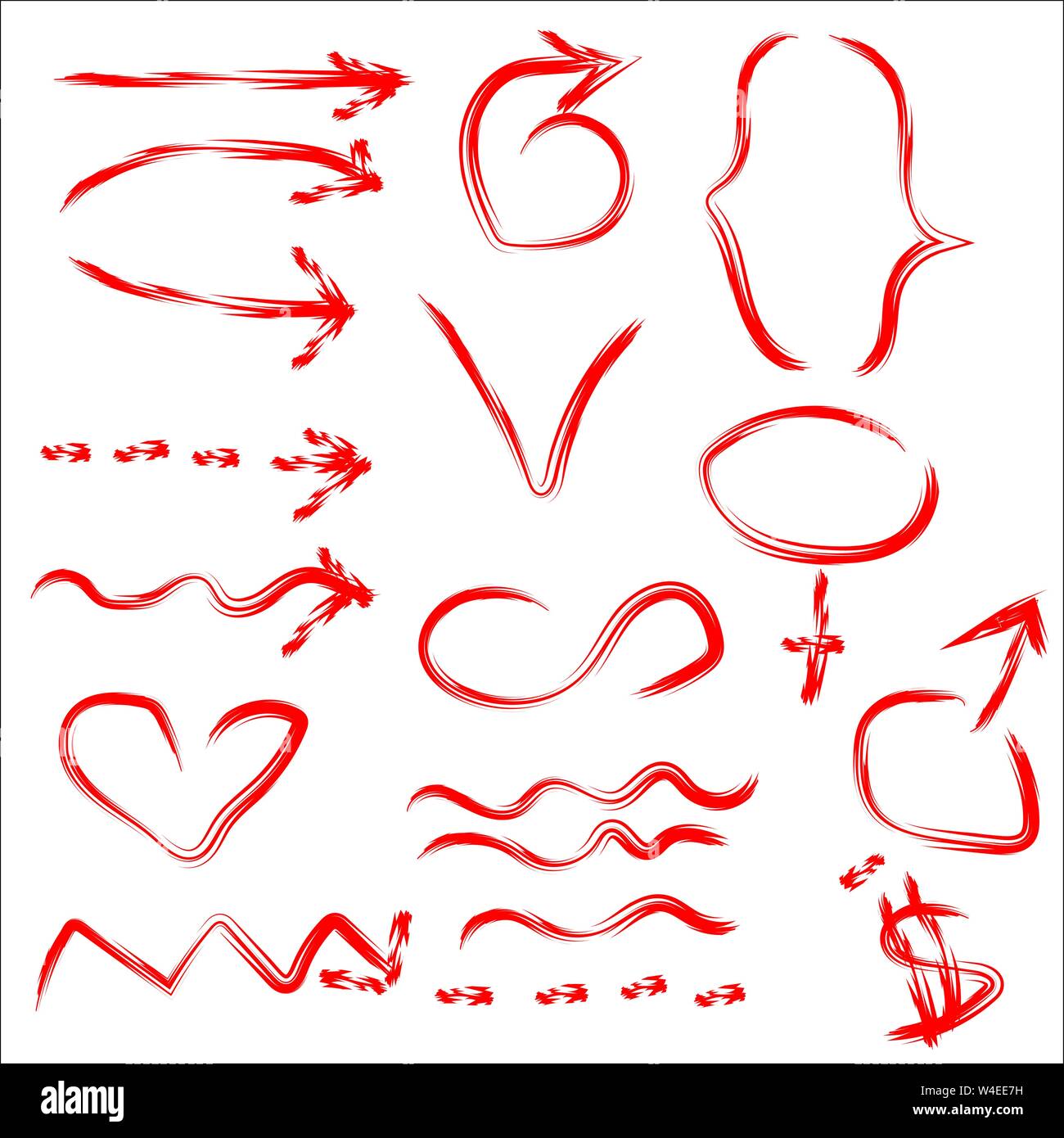 Figures draw set, design elements of highlighting, red marker isolated ...