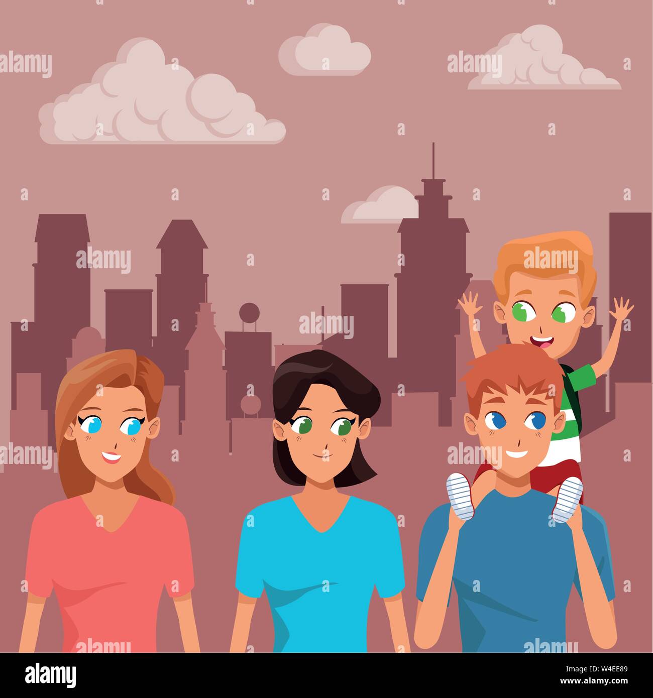 Family young parents with children cartoon Stock Vector Image & Art - Alamy