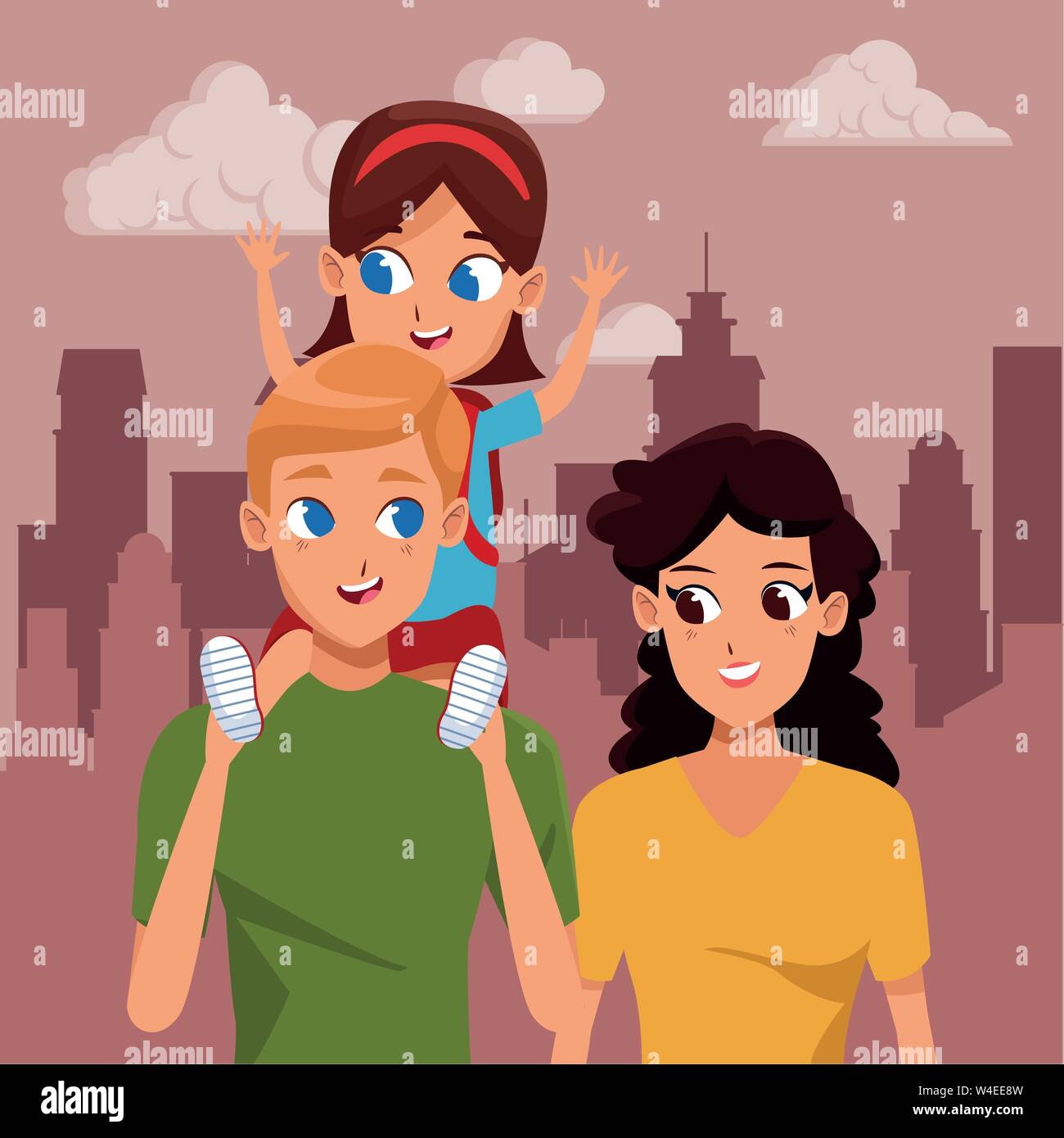 Family young parents with children cartoon Stock Vector Image & Art - Alamy