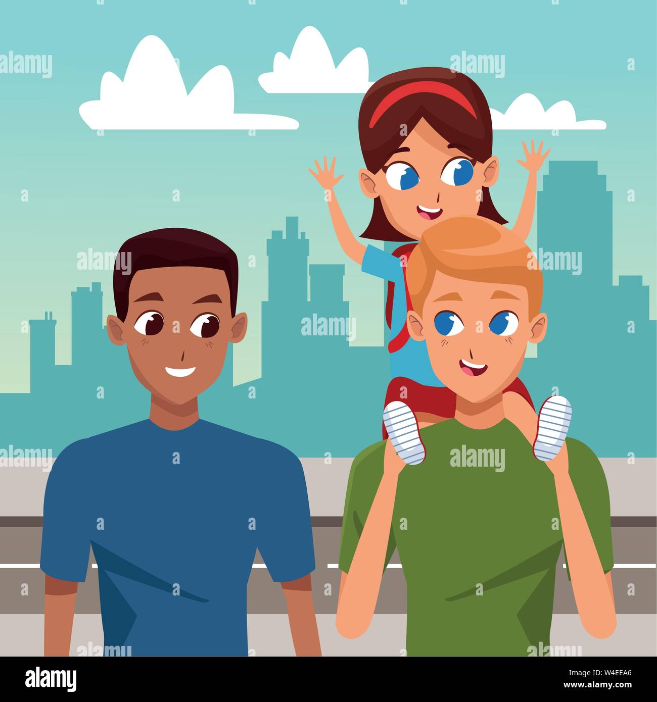 Family two fathers with children Stock Vector Image & Art - Alamy