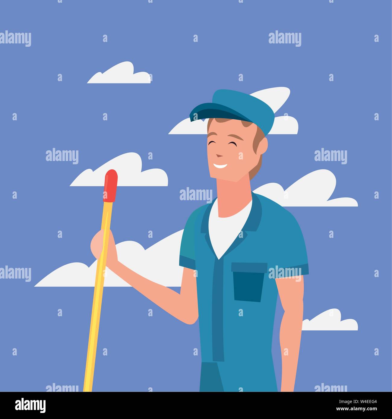worker cleaning man in uniform and tool vector illustration Stock ...