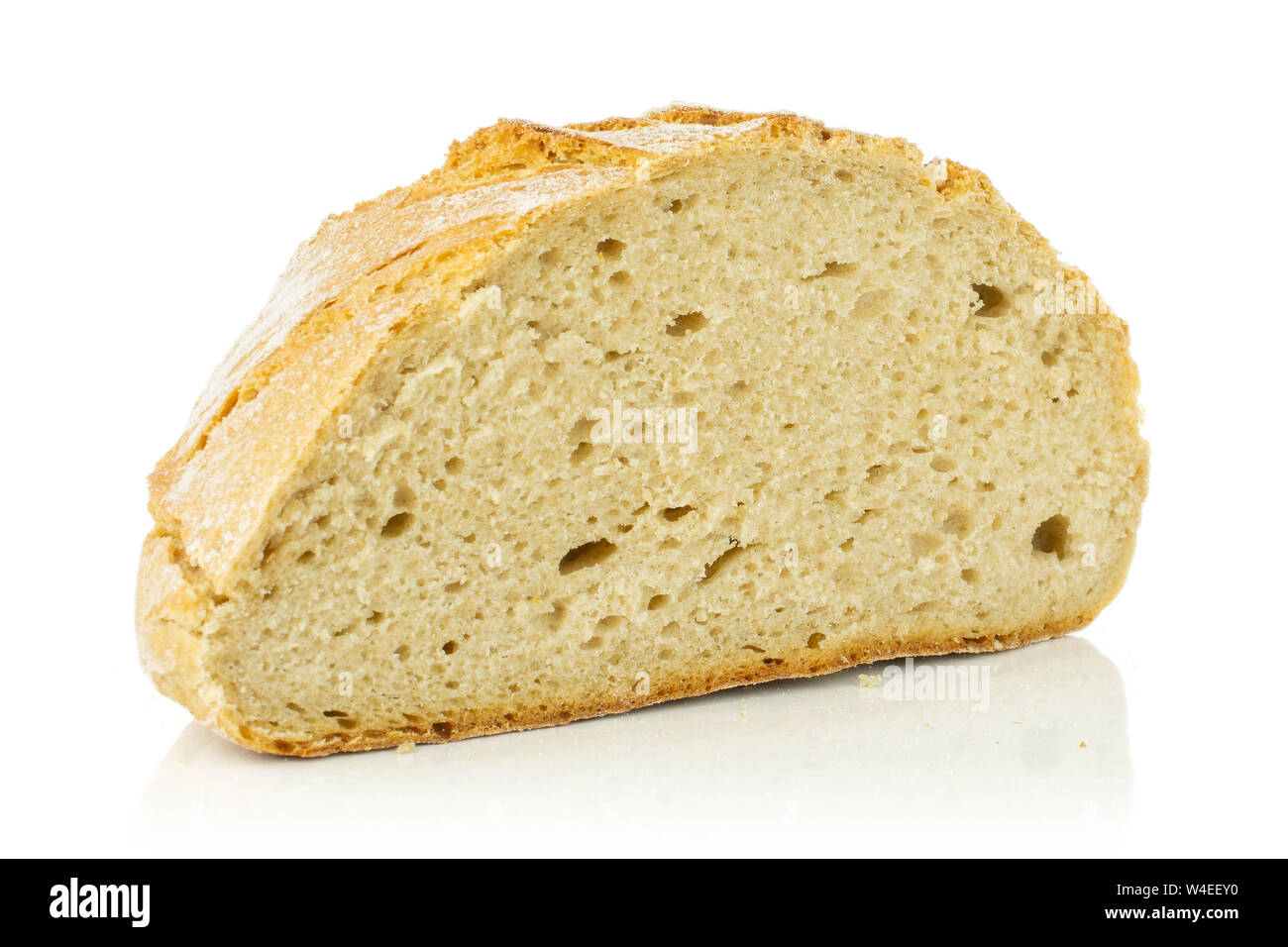 One half of fresh baked rye wheat bread isolated on white background ...