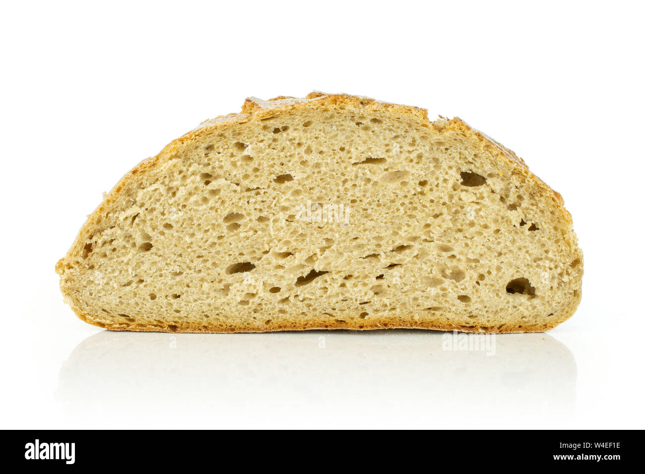 One half of fresh baked rye wheat bread cross section isolated on white ...