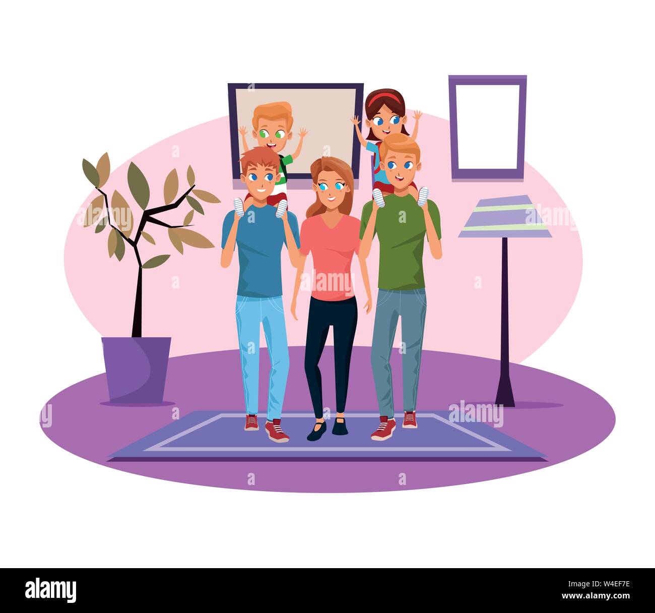 Family young parents with children cartoon Stock Vector Image & Art - Alamy