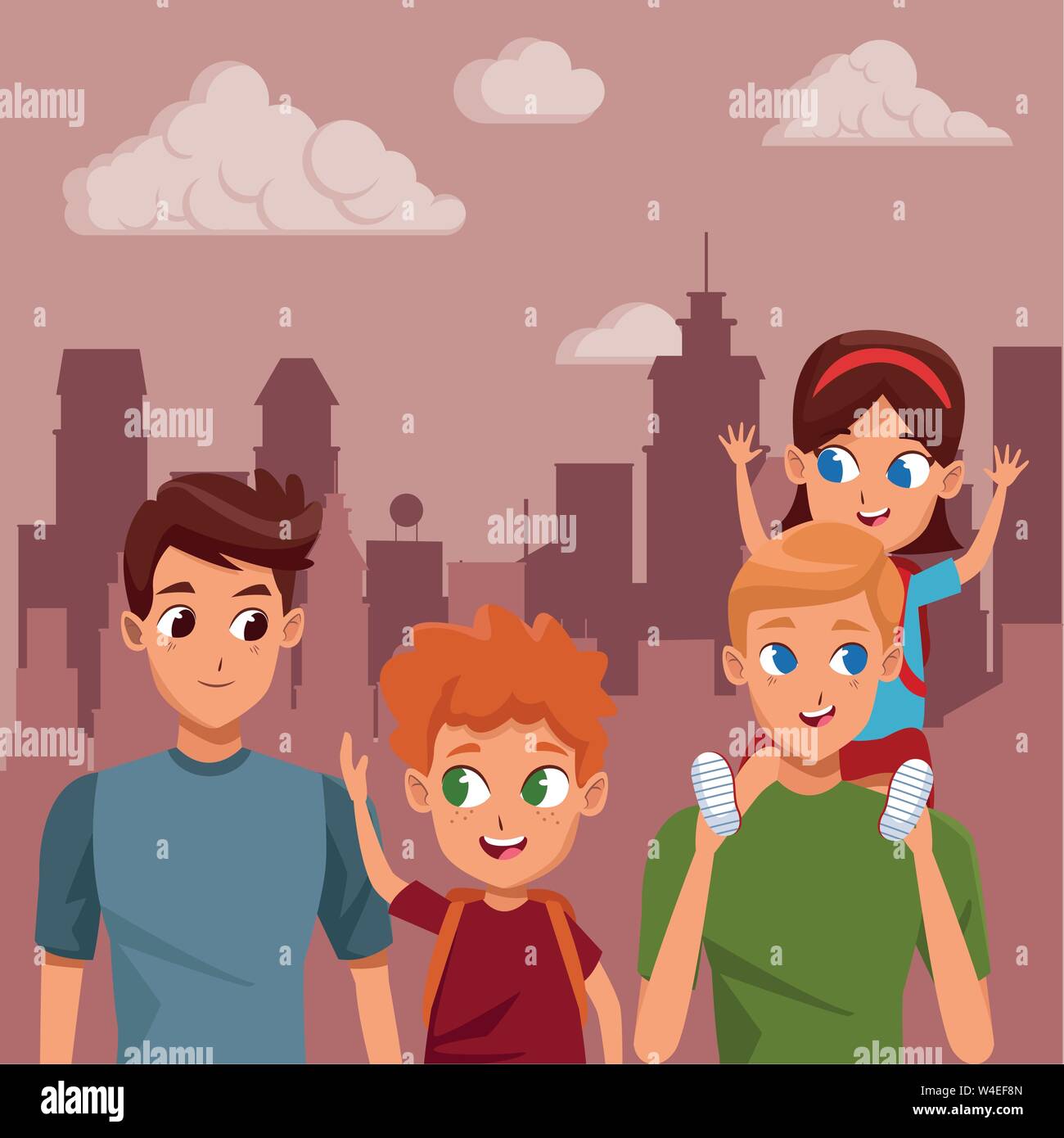 Family young parents with children cartoon Stock Vector Image & Art - Alamy