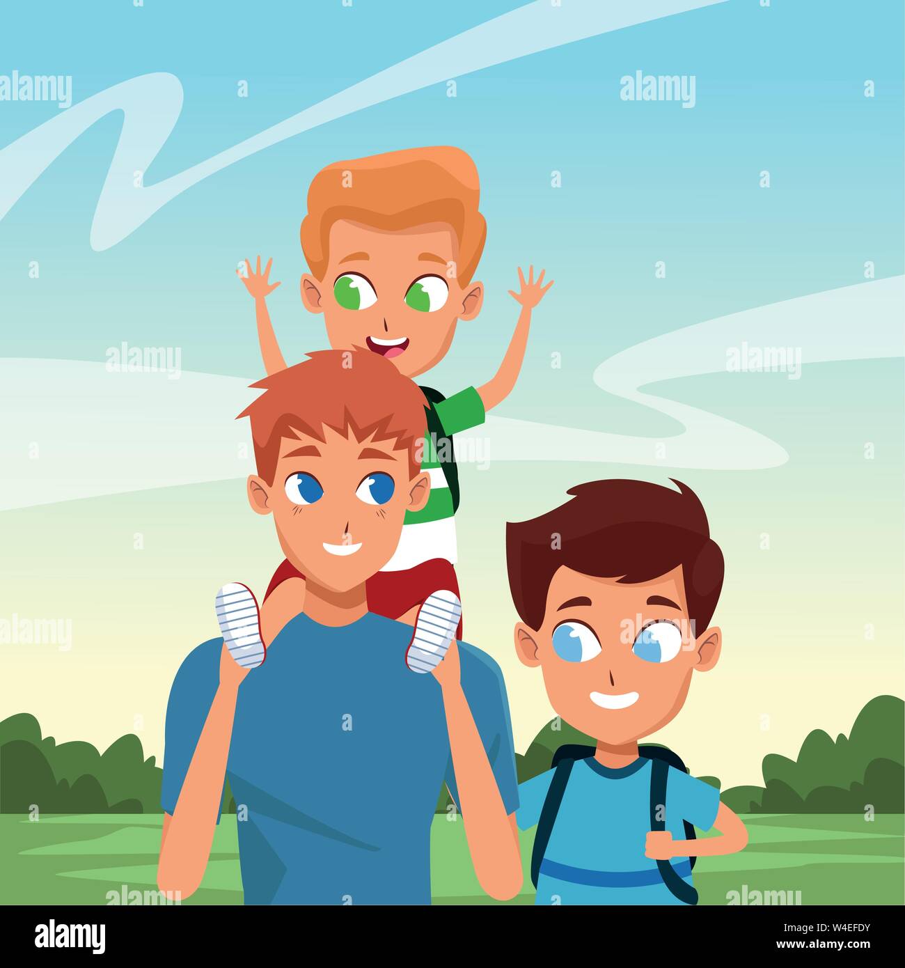 Family single father with children Stock Vector Image & Art - Alamy