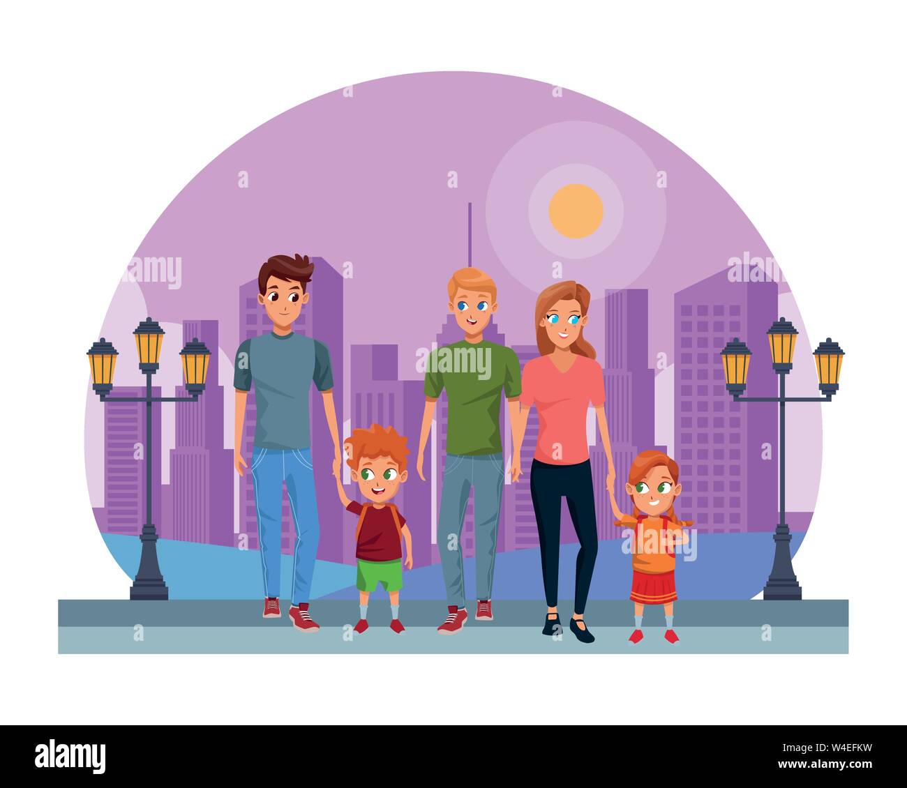 Family young parents with children cartoon Stock Vector Image & Art - Alamy