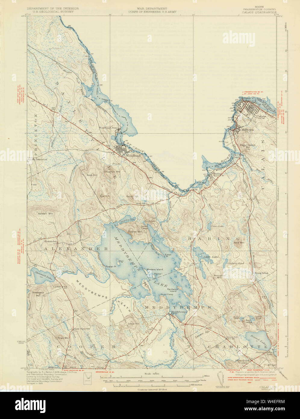 Maine USGS Historical Map Calais 306507 1932 62500 Restoration Stock ...