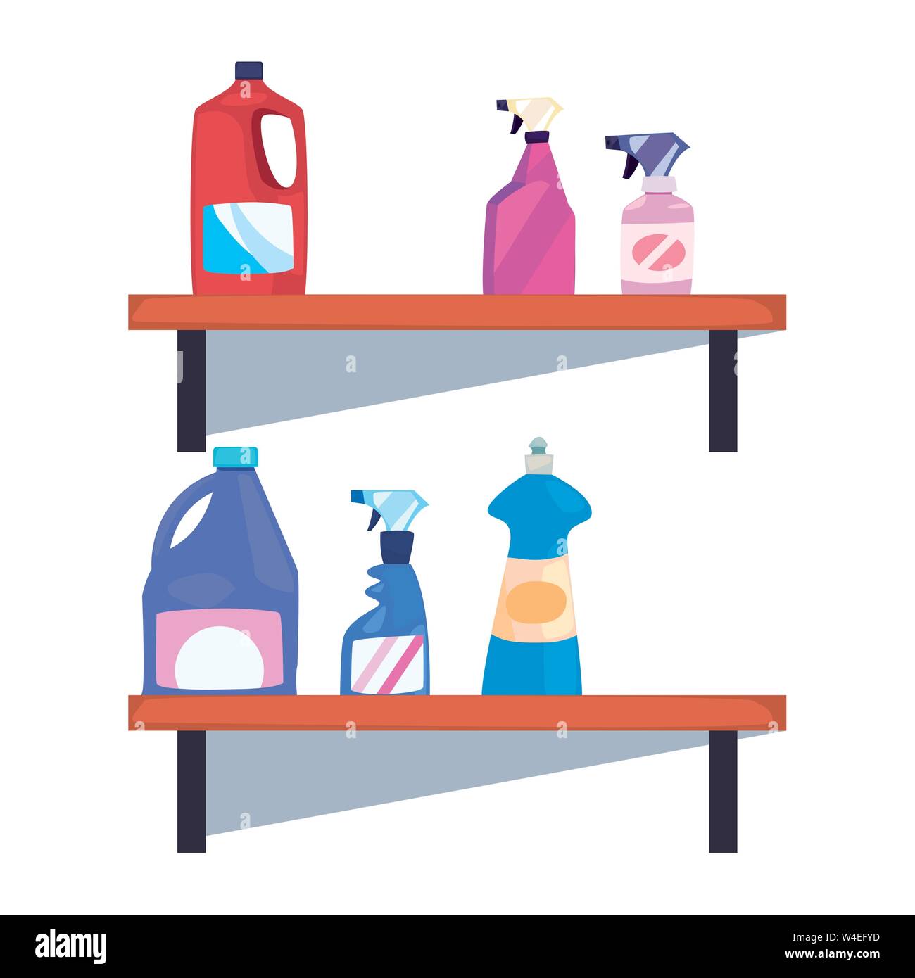 shelf with spray detergent bottles cleaning products and supplies ...
