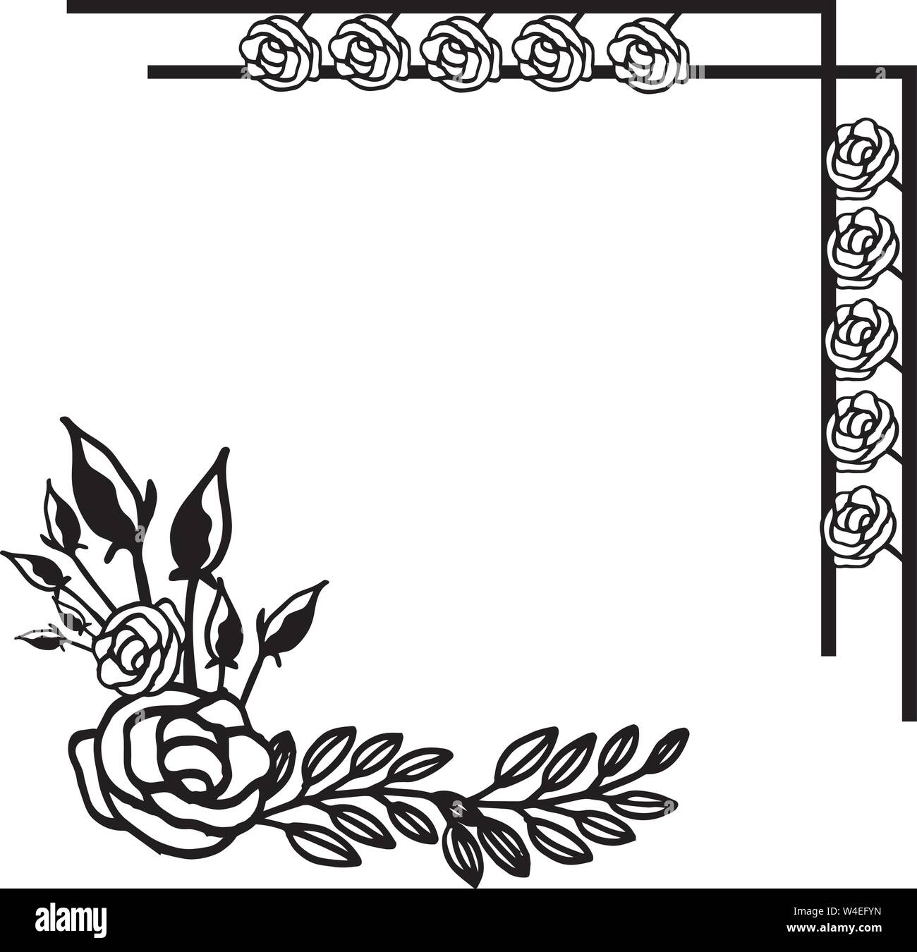 Shape card for ornate rose flower frame, white background. Vector ...