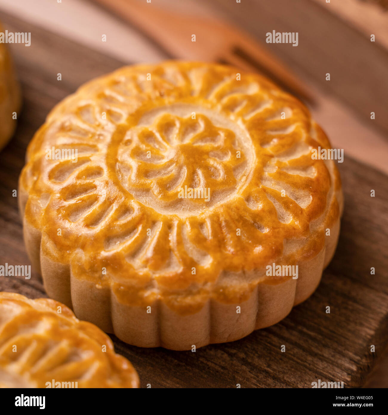 Round shaped moon cake Mooncake - Chinese style traditional pastry ...