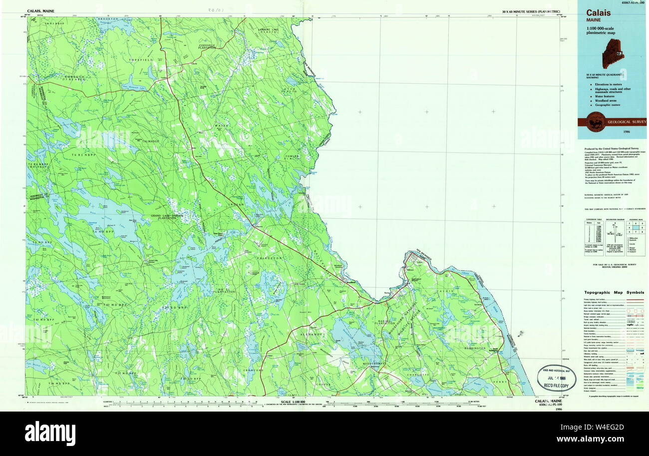 Maine USGS Historical Map Calais 807828 1986 100000 Restoration Stock ...