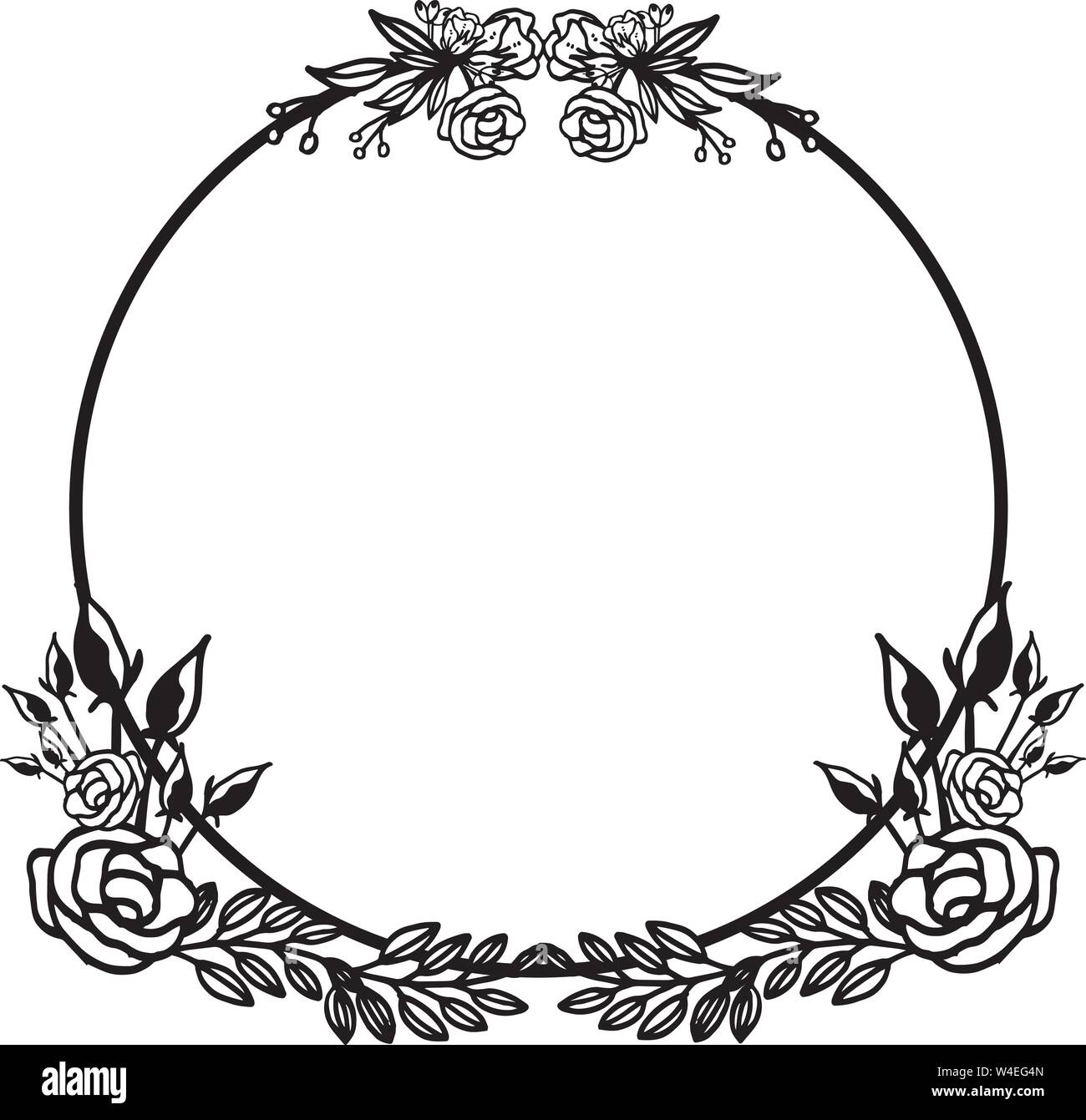 Elegant rose wreath, decorative line art frames. Vector illustration ...