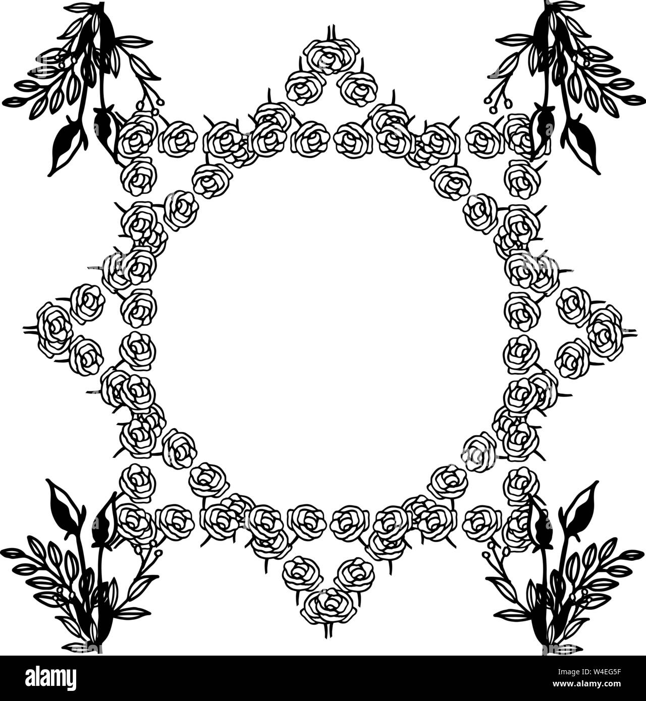 Elegant rose wreath, decorative line art frames. Vector illustration ...