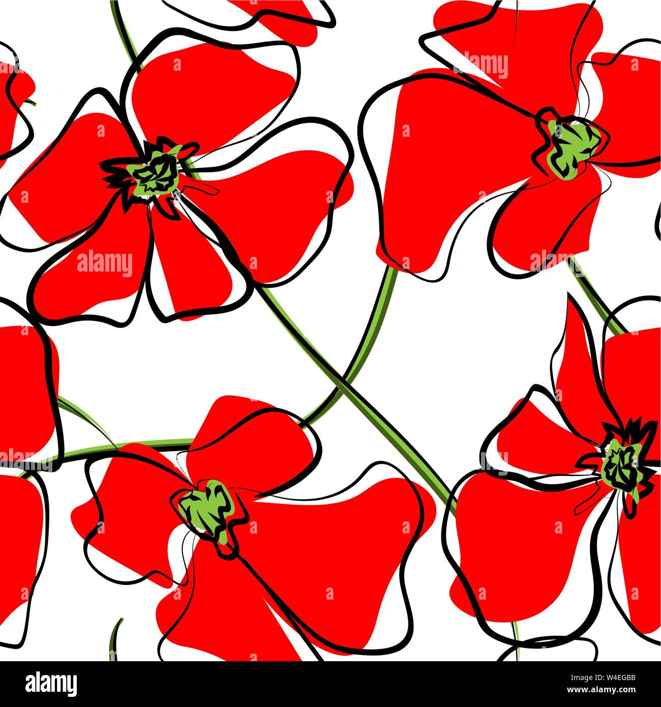 Seamless pattern with red poppy flowers and buds on white Stock Vector ...