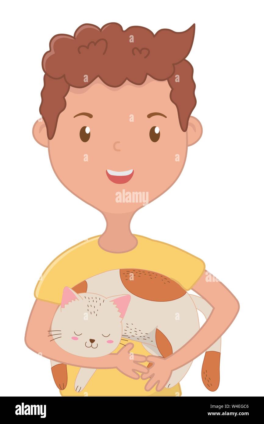 Boy with cat cartoon design, Mascot pet animal domestic cute life ...