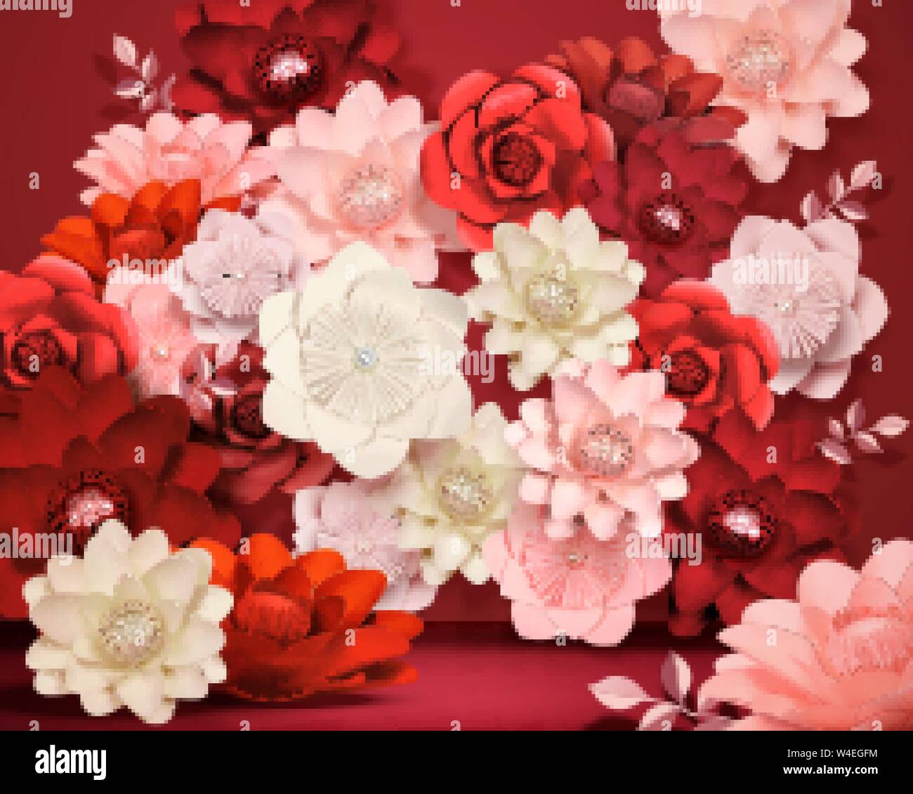 Pink and red paper flowers background in 3d illustration Stock Vector ...