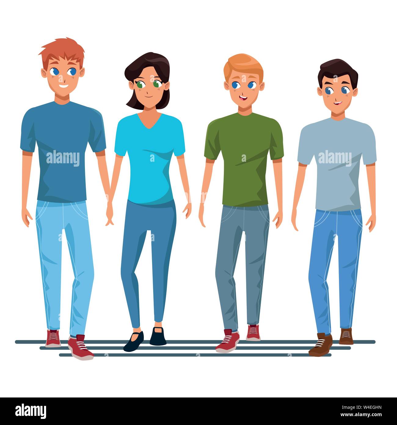 Young friends smiling with casual clothes cartoons Stock Vector Image ...