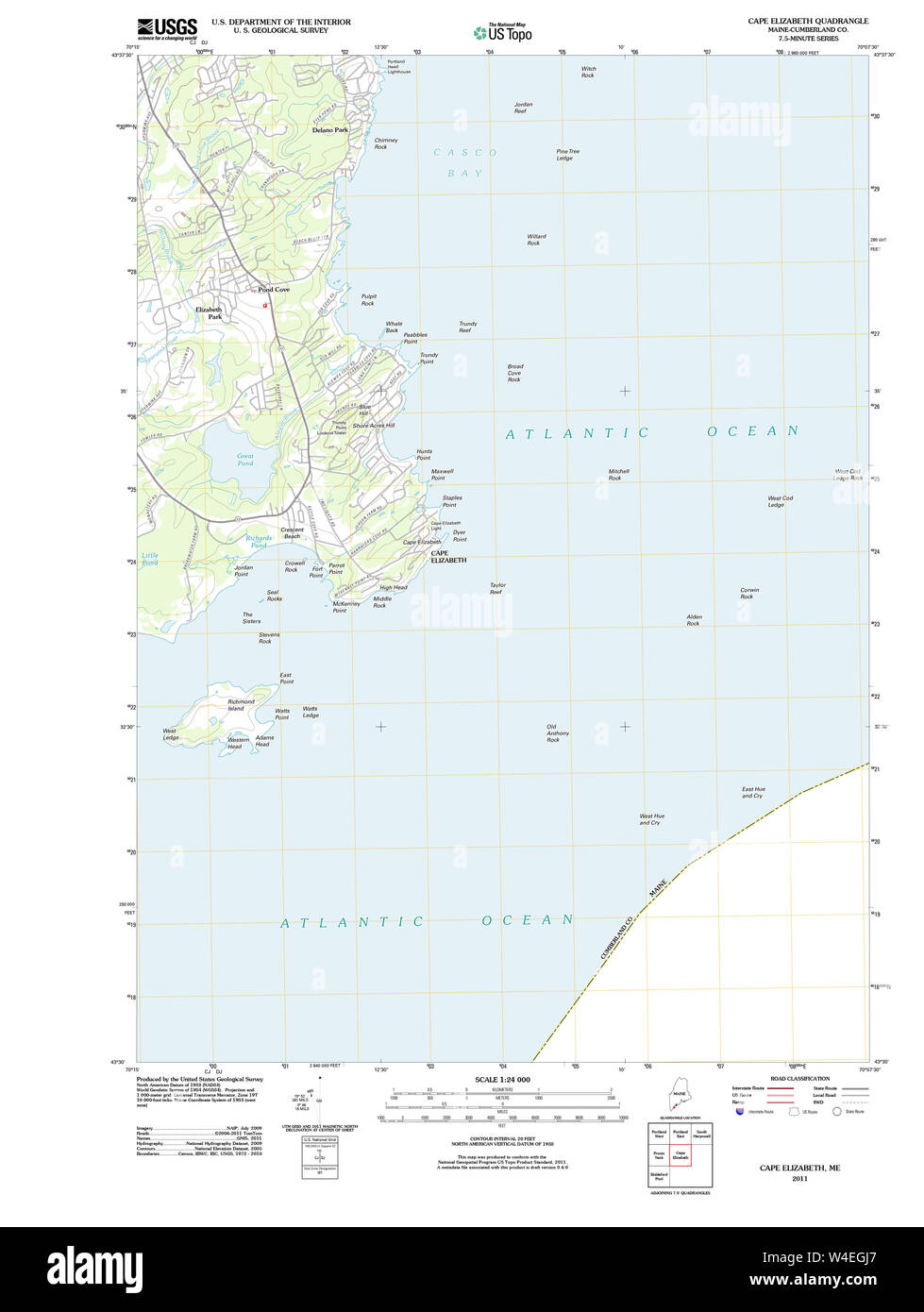 Maine USGS Historical Map Cape Elizabeth 20110825 TM Restoration Stock ...