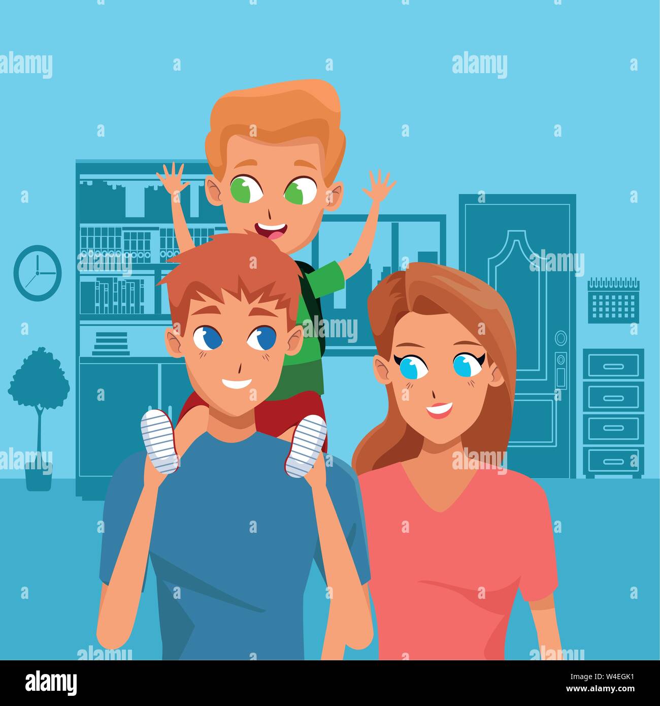 Family young parents with children cartoon Stock Vector Image & Art - Alamy