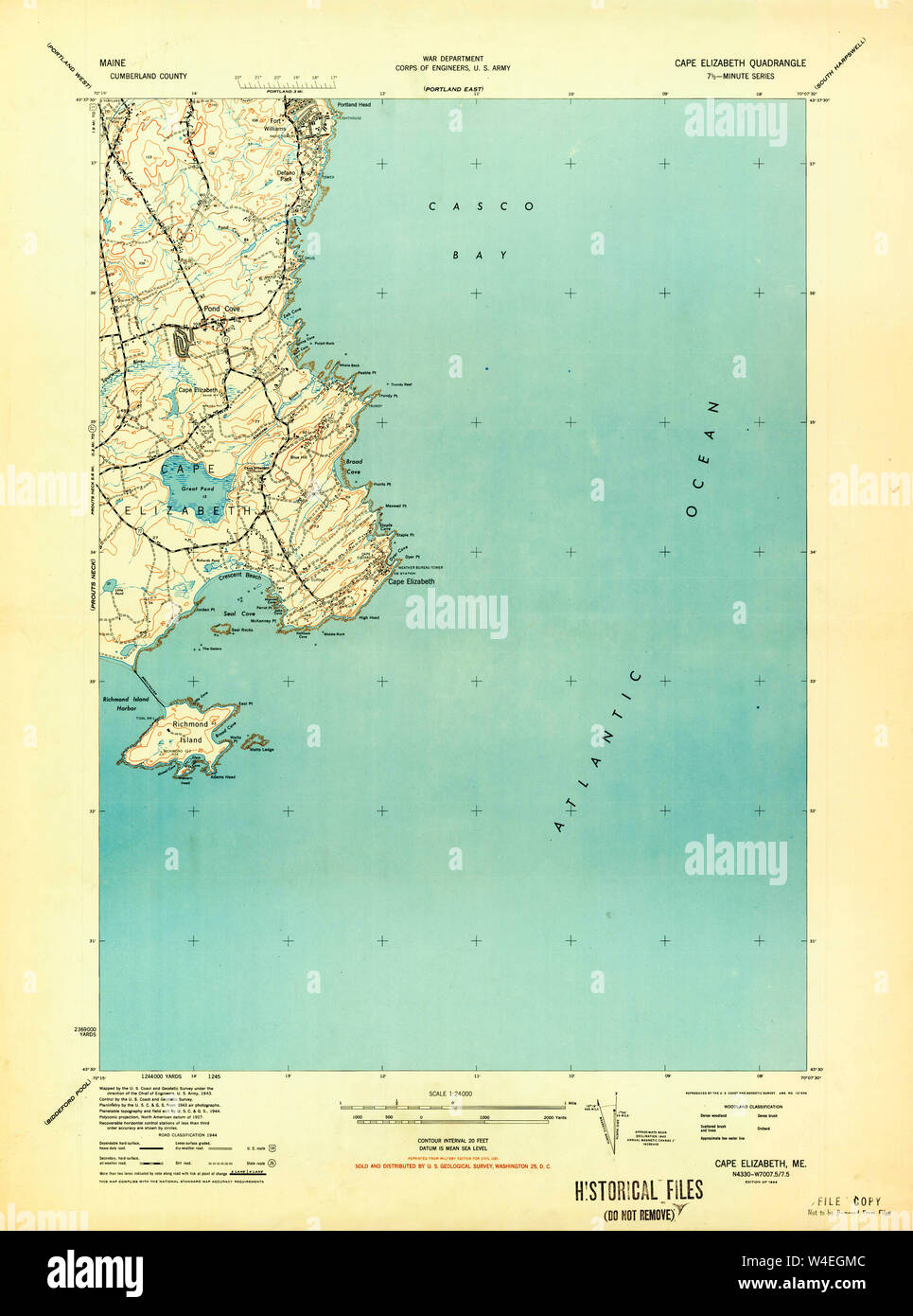 Maine USGS Historical Map Cape Elizabeth 806587 1944 24000 Restoration ...