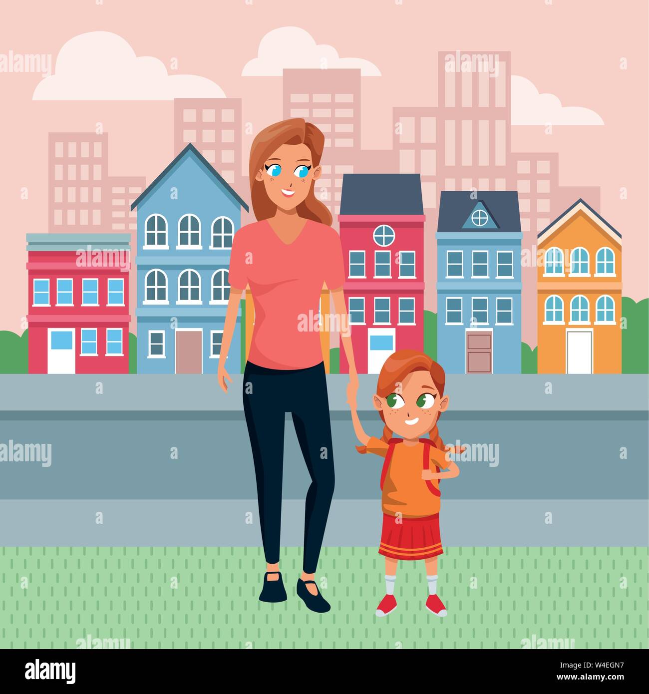 Family single parent with children cartoon Stock Vector Image & Art - Alamy