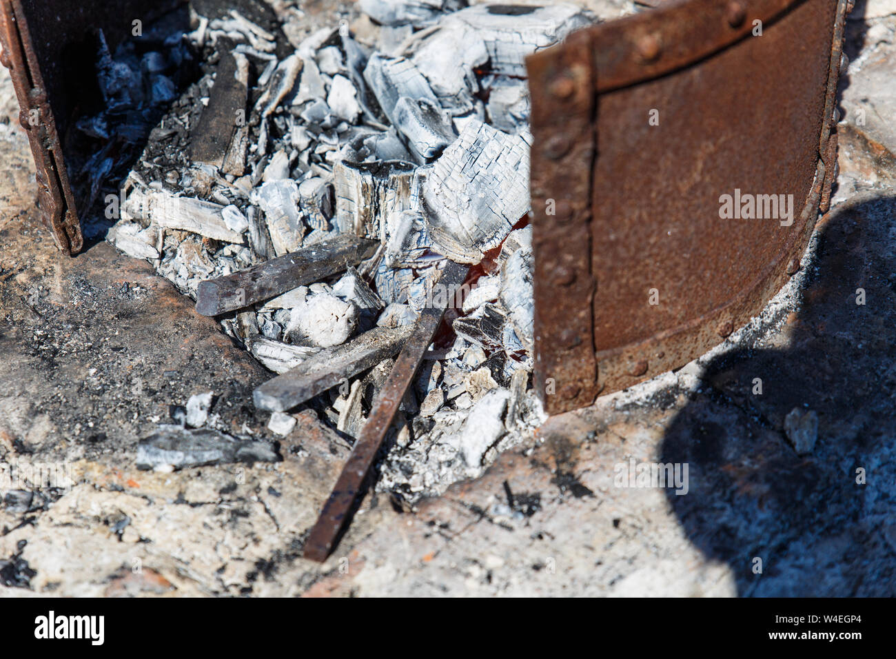 Forge. Blacksmith's tool. Old blacksmith's hand oven. Heating of metal ...