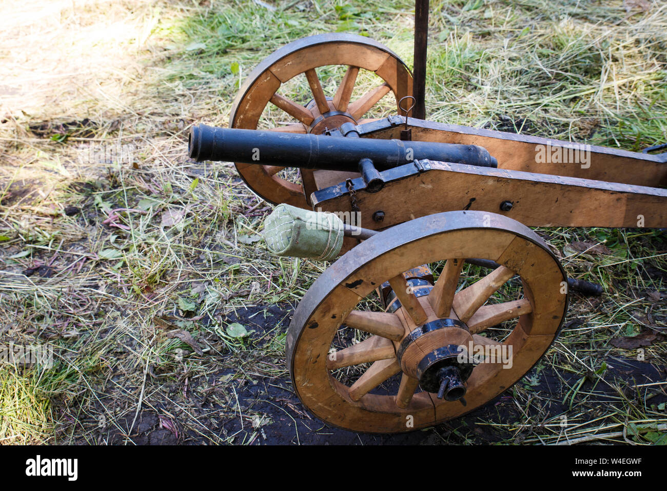 Old guns on wheels in 1812. Artillery fortress guns on wheels Stock ...